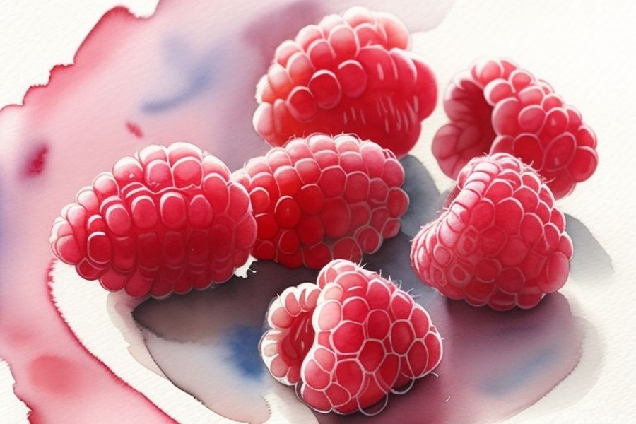 Watercolor Drawing of Raspberries by Dan Santay Wall Art