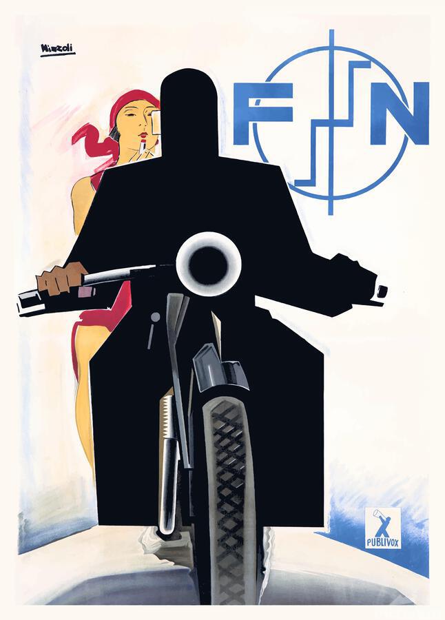 1925 FN Motorcycles Belgian Advertising Poster by Retrographics Wall Art