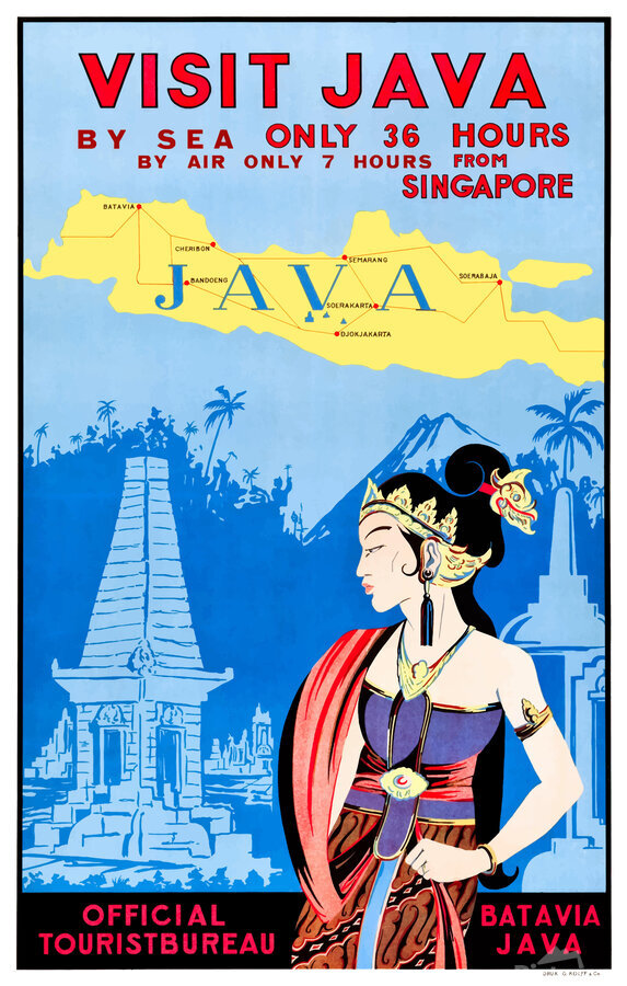 1930 VISIT JAVA Indonesia Travel Poster by Retrographics Wall Art
