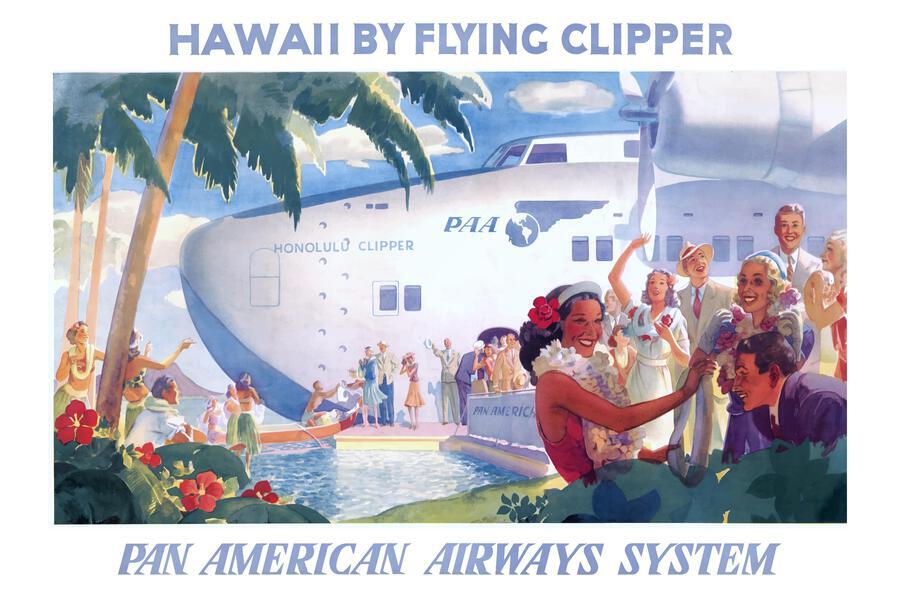1939 HAWAII BY FLYING CLIPPER Pan American Airways System Travel Poster ...
