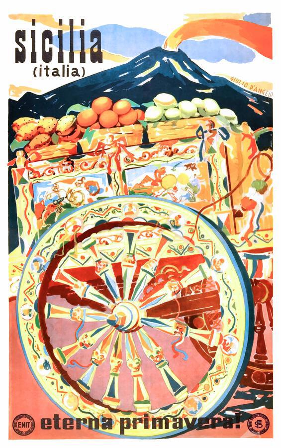 1947 ITALY Sicily Travel Poster Eternal Spring by Retrographics Wall Art