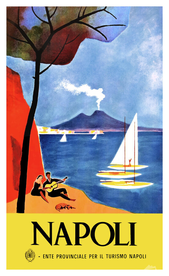 1954 NAPLES Italy Travel Poster by Retrographics Wall Art
