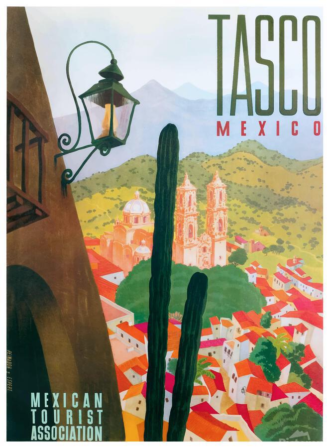 1955 MEXICO Tasco Taxco Travel Poster by Retrographics Wall Art