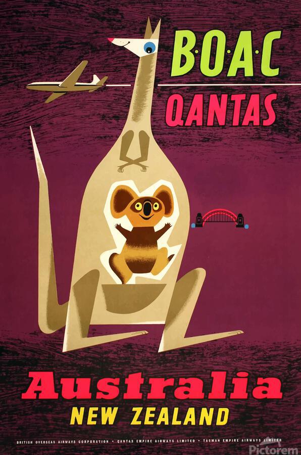 1960 Australia New Zealand BOAC Qantas Advertising Poster by ...