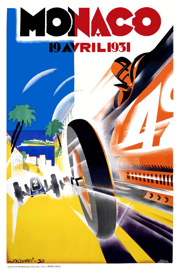 1931 MONACO Grand Prix Racing Poster by Retrographics Wall Art