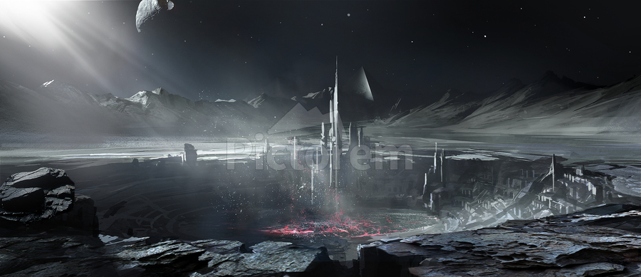 alien planet building by GrapyArt Wall Art