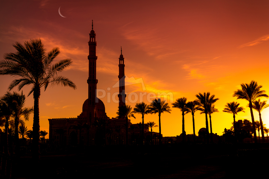 beautiful large islamic mosque sunset sky background 1 by GrapyArt Wall Art