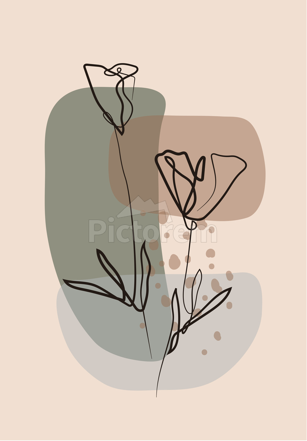 set minimalist abstract background with line art flower 2 by GrapyArt ...