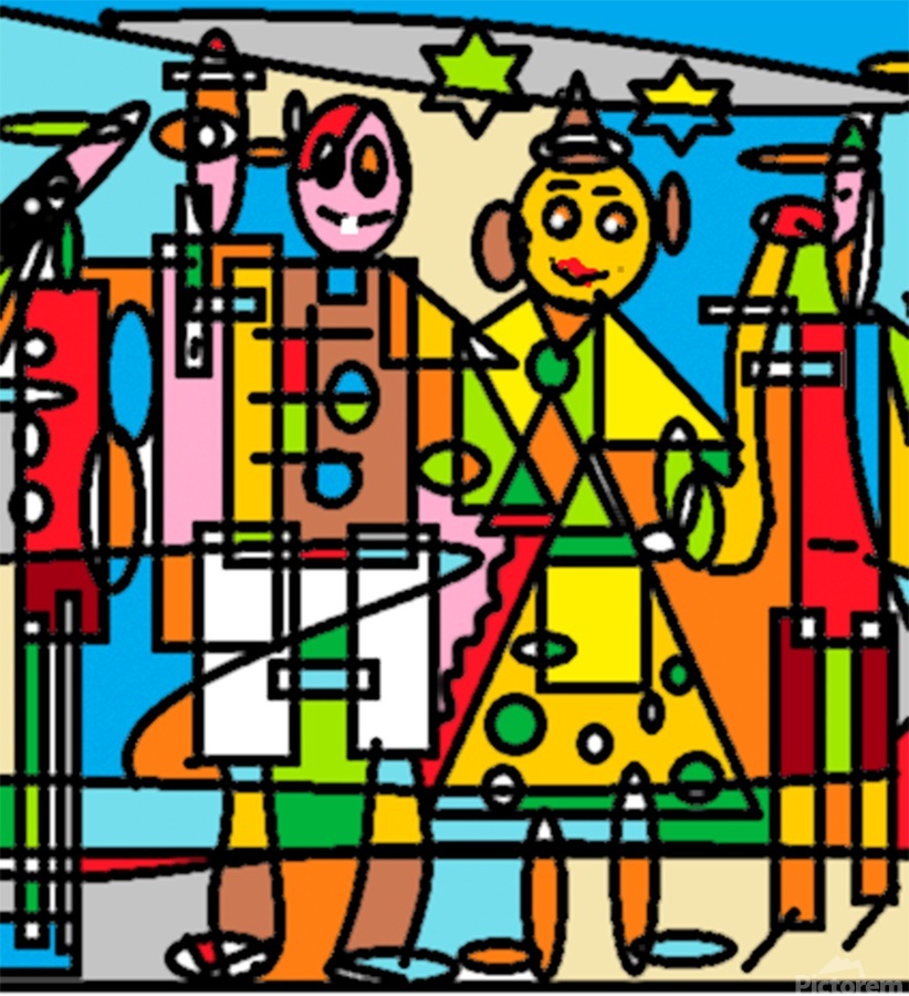 people cartoon drawing shapes by Anjhany Wall Art