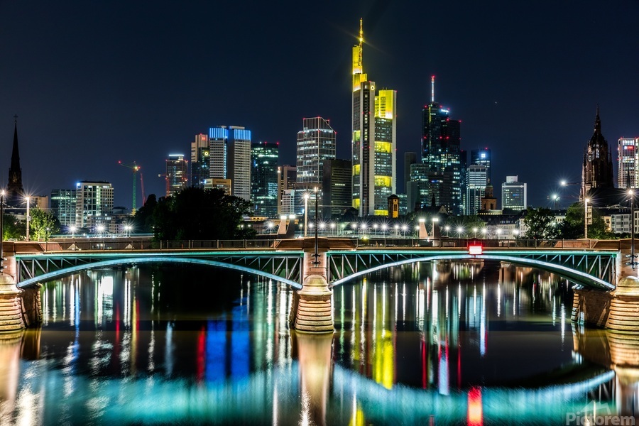 skyline lights city water flow by Anjhany Wall Art