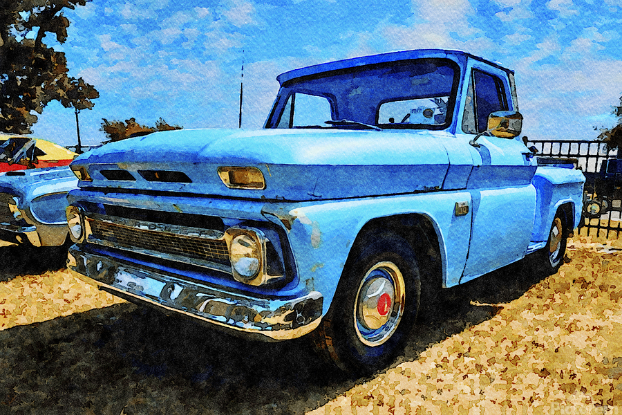 Blue 1964 Chevrolet C10 Stepside Pickup Truck in Watercolor Style by ...