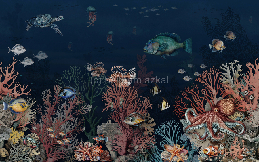 Deep sea coral reefs and colorful fish by haitham azkal Wall Art
