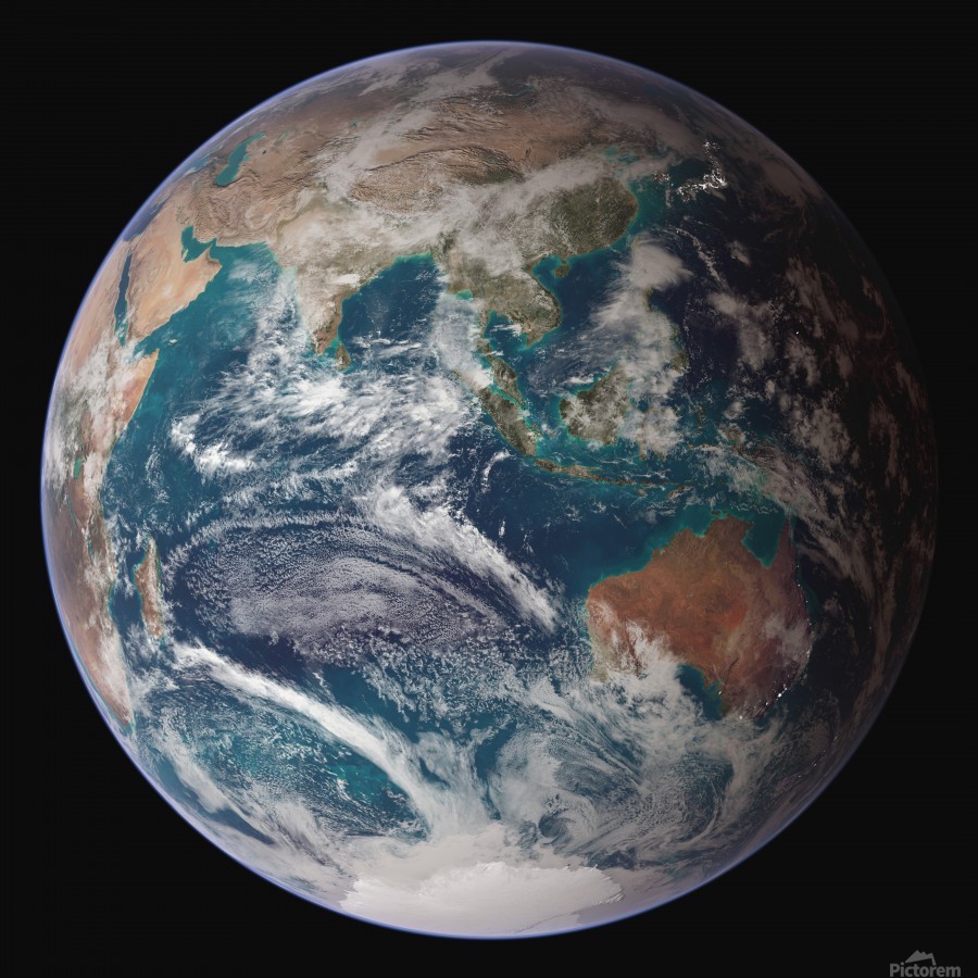 A full view of Earth showing global data for land surface polar sea ice and chlorophyll. by ...