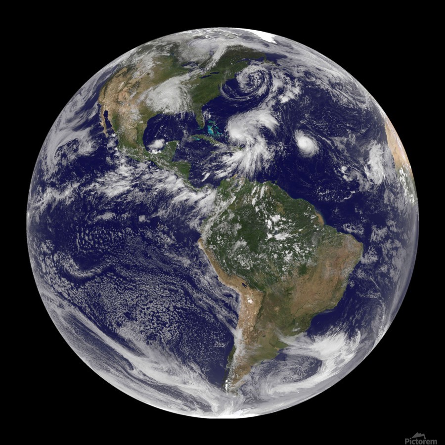 View of the full Earth and four storm systems. by StocktrekImages Wall Art