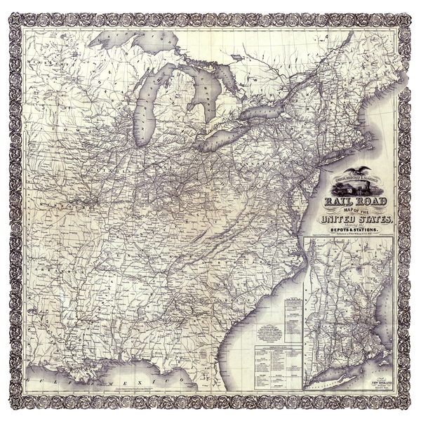 5207 United States Rail road map 1856 vintage pic by artvi Wall Art