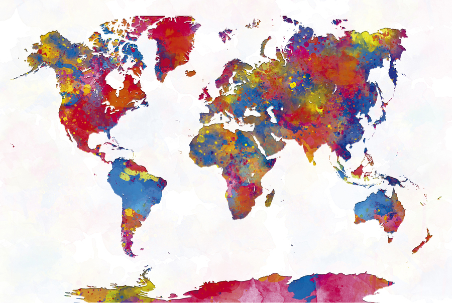 World map with high definition watercolor background by artvi Wall Art