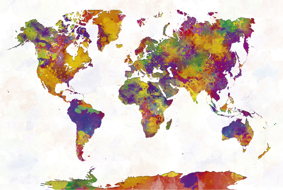 World map with high definition watercolor background by artvi Wall Art