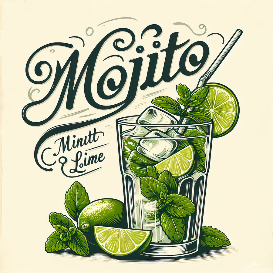 12 vintage mojito poster title MOJITO by artvi Wall Art