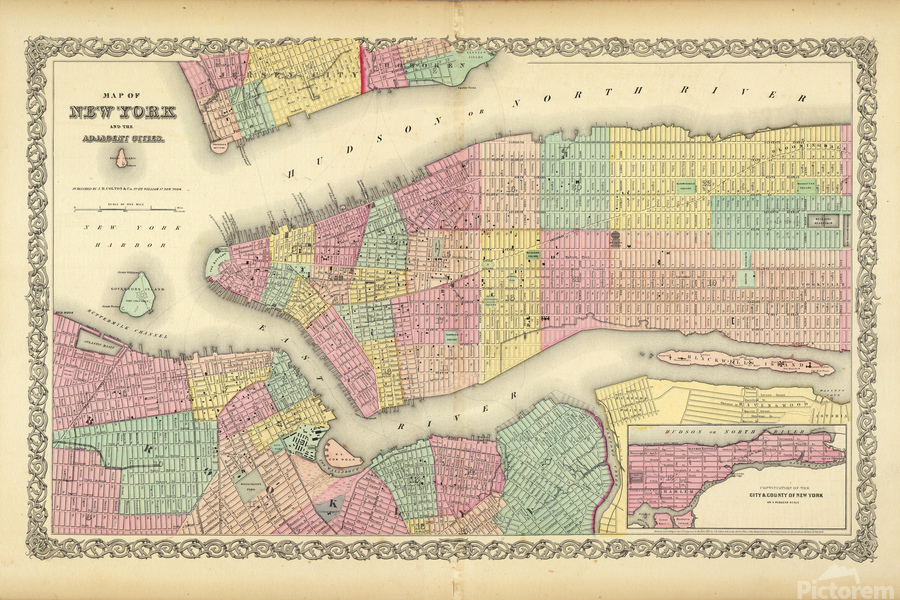 4794 pictorial map New York old map II by artvi Wall Art