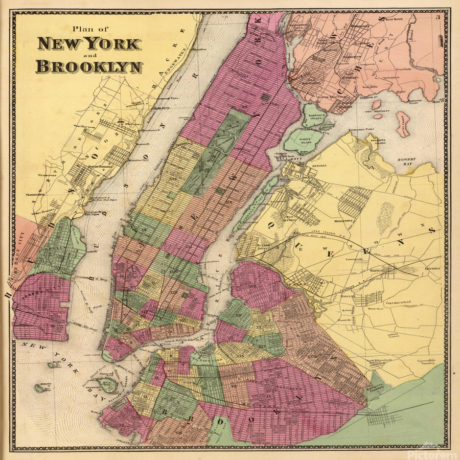 4796 pictorial map New York old map by artvi Wall Art