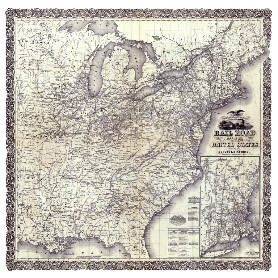 5207 United States Rail road map 1856 vintage pic by artvi Wall Art
