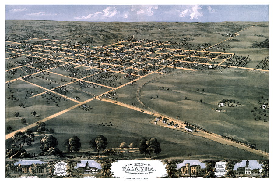 5247 Palmyra Missouri 1869 vintage pictorial map. by artvi Wall Art