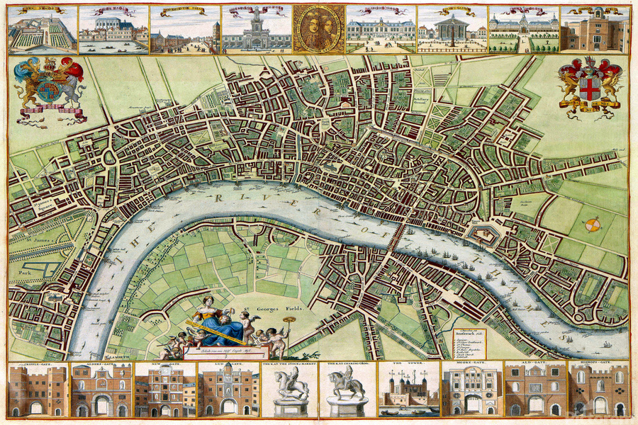 5368 Plan of London 1688 Vintage pictorial map. by artvi Wall Art