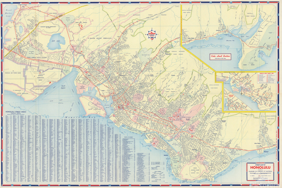 6249 Flat road map of honolulu by artvi Wall Art