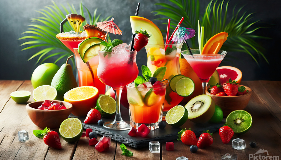 190 Tropica cocktail fruit juice refreshing drink by artvi Wall Art