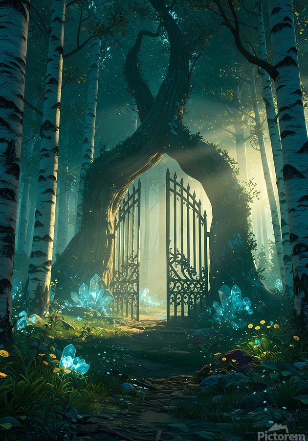 Enchanted Forest Gate with Crystals by Design Aura Wall Art