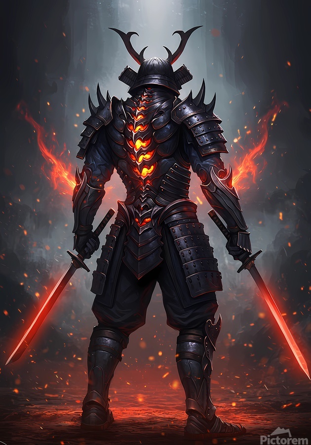 Dark Samurai Warrior in Fiery Armor – Fantasy Digital Painting by ...