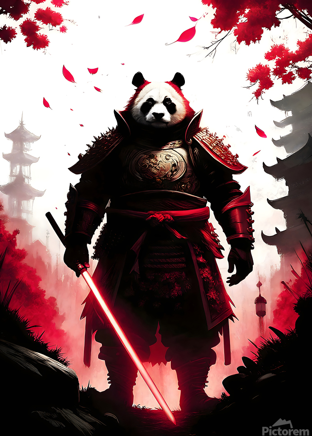 Epic Panda Samurai Warrior with Red Katana in Japanese Temple Fantasy ...
