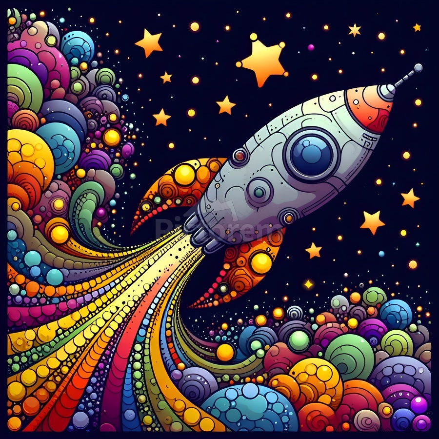 Retro Rocketship by The Light Touch Wall Art