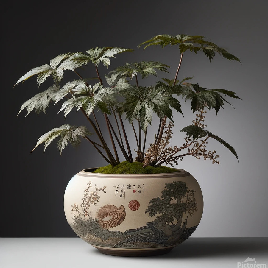 delicate plant japanese motif pot by Debra Amerson Wall Art