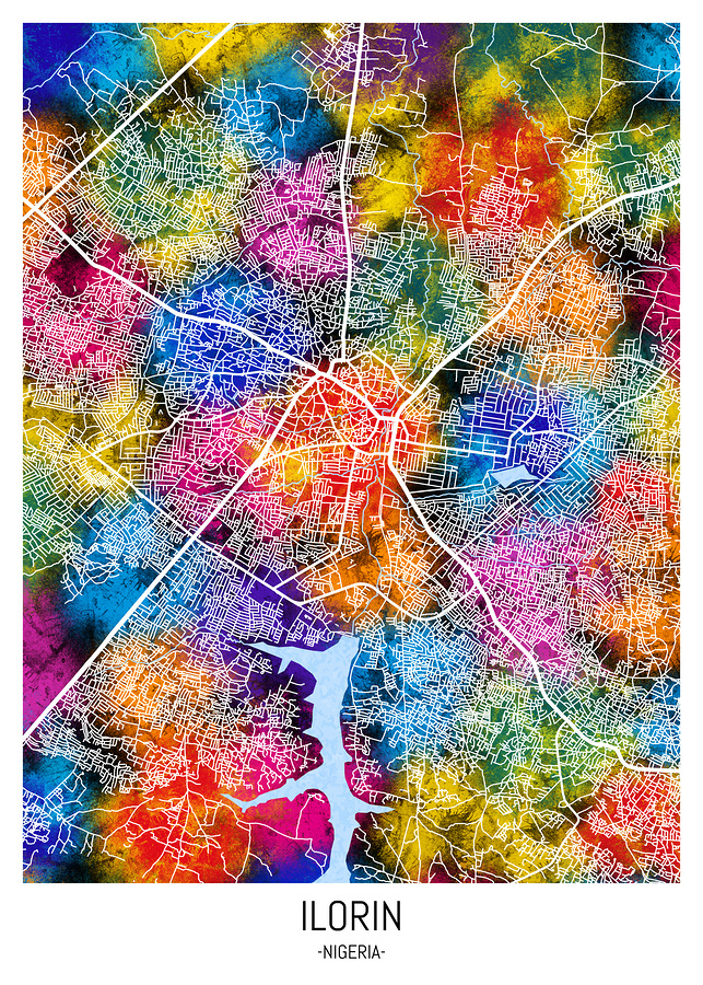 Ilorin Nigeria City Map by Point Art Wall Art