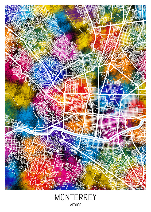 Monterrey Mexico City Map by Point Art Wall Art