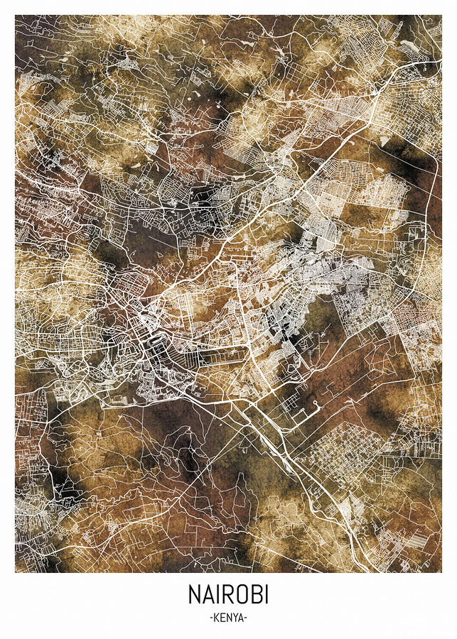 Nairobi Kenya City Road Map by Point Art Wall Art