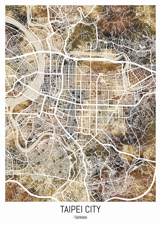 Taipei City Taiwan City Road Map by Point Art Wall Art