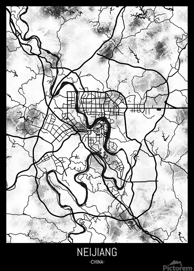 Neijiang China City Street Map by Point Art Wall Art