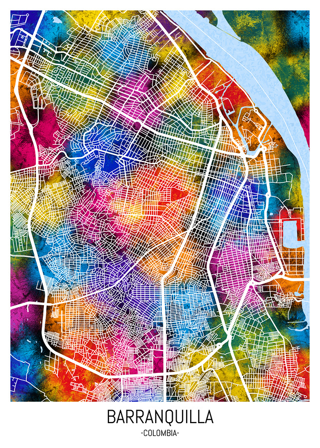 Barranquilla Colombia City Map by Point Art Wall Art