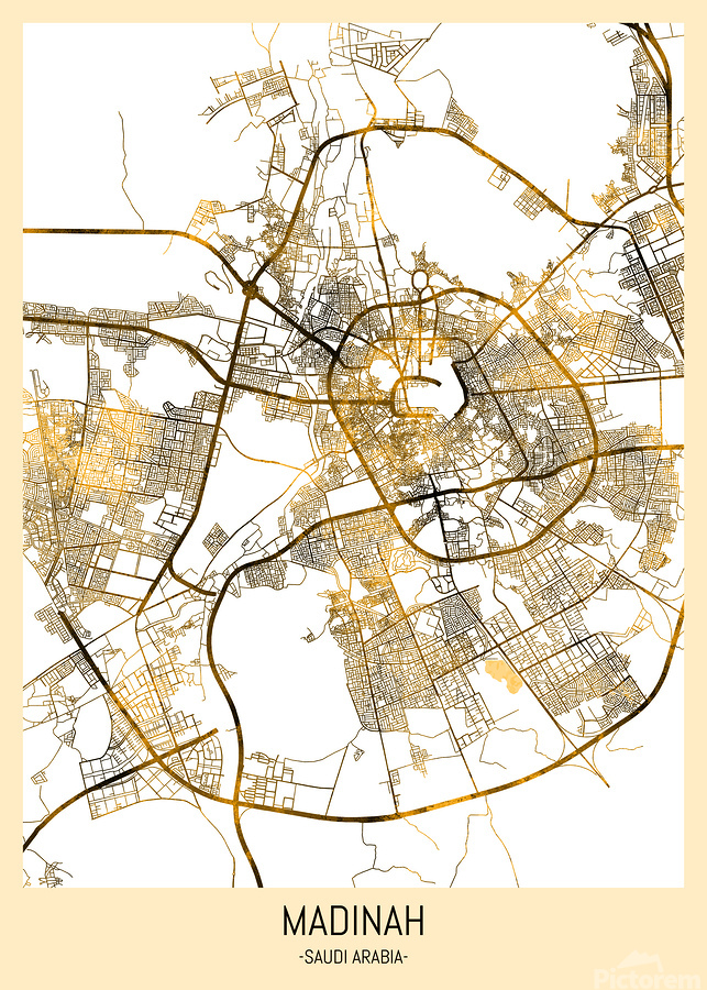 Madinah Saudi Arabia City Map by Point Art Wall Art
