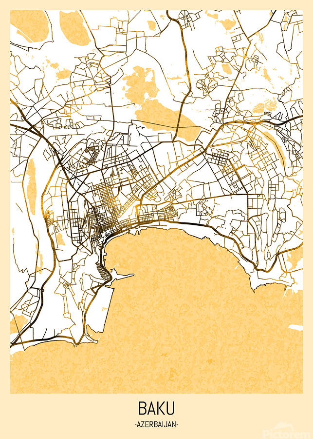 Baku Azerbaijan City Map by Point Art Wall Art