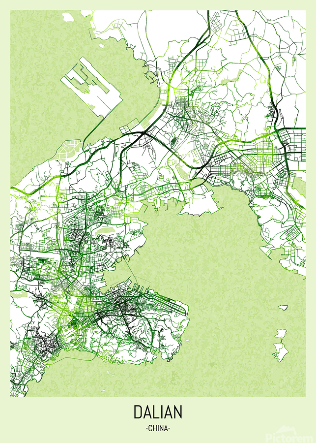 Dalian China City Map by Point Art Wall Art