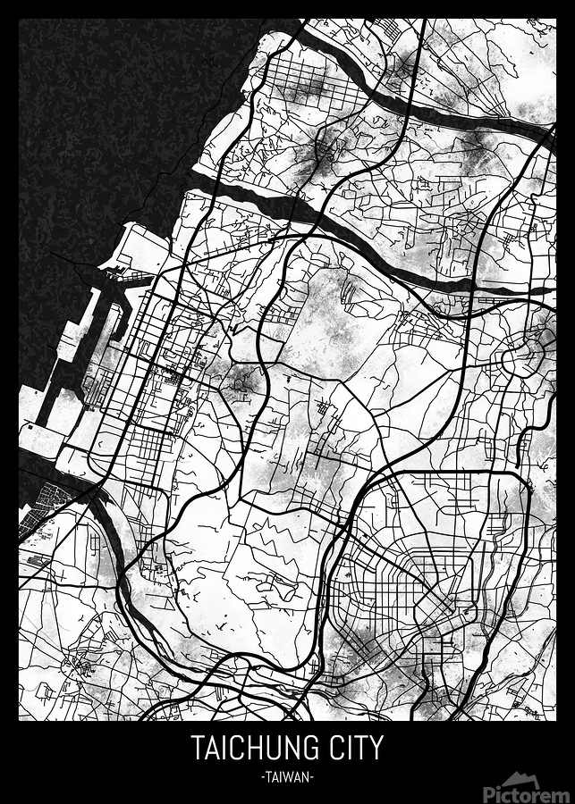 Taichung City Taiwan City Street Map by Point Art Wall Art