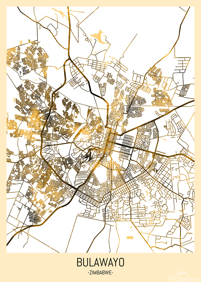 Bulawayo Zimbabwe City Map by Point Art Wall Art