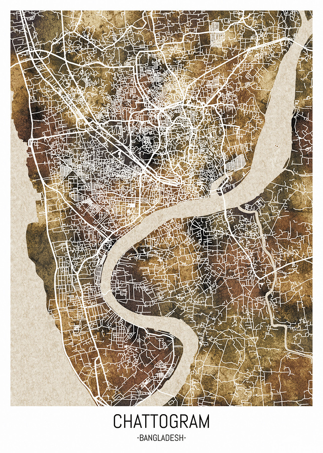 Chattogram Bangladesh City Road Map by Point Art Wall Art