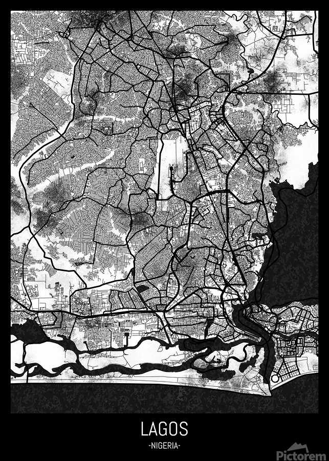 Lagos Nigeria City Street Map by Point Art Wall Art