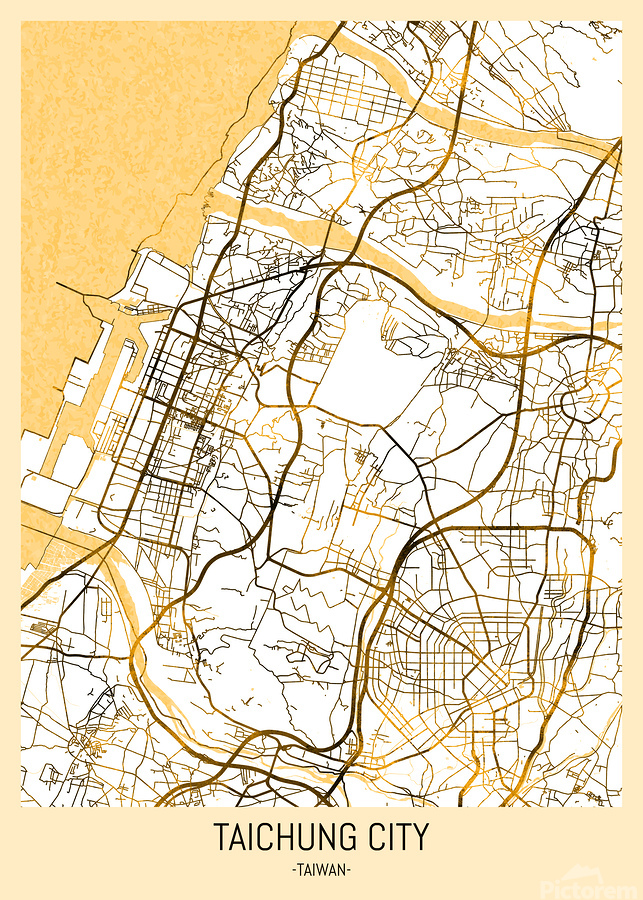 Taichung City Taiwan City Map by Point Art Wall Art