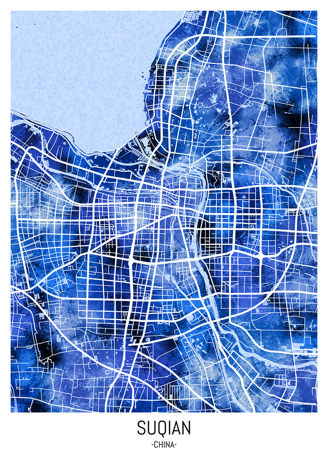 Suqian China City Map by Point Art Wall Art