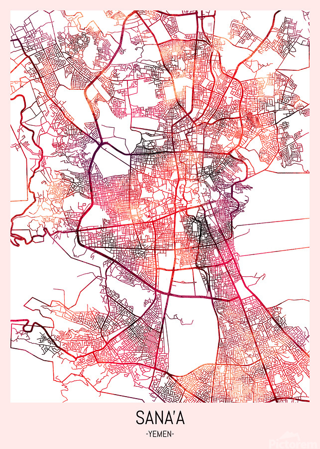 Sanaa City Downtown Street Map by Point Art Wall Art